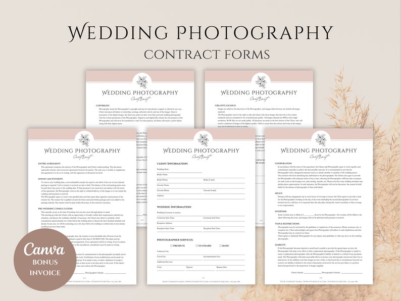 Wedding Photography Contract Template Photography Forms Wedding Planner ...
