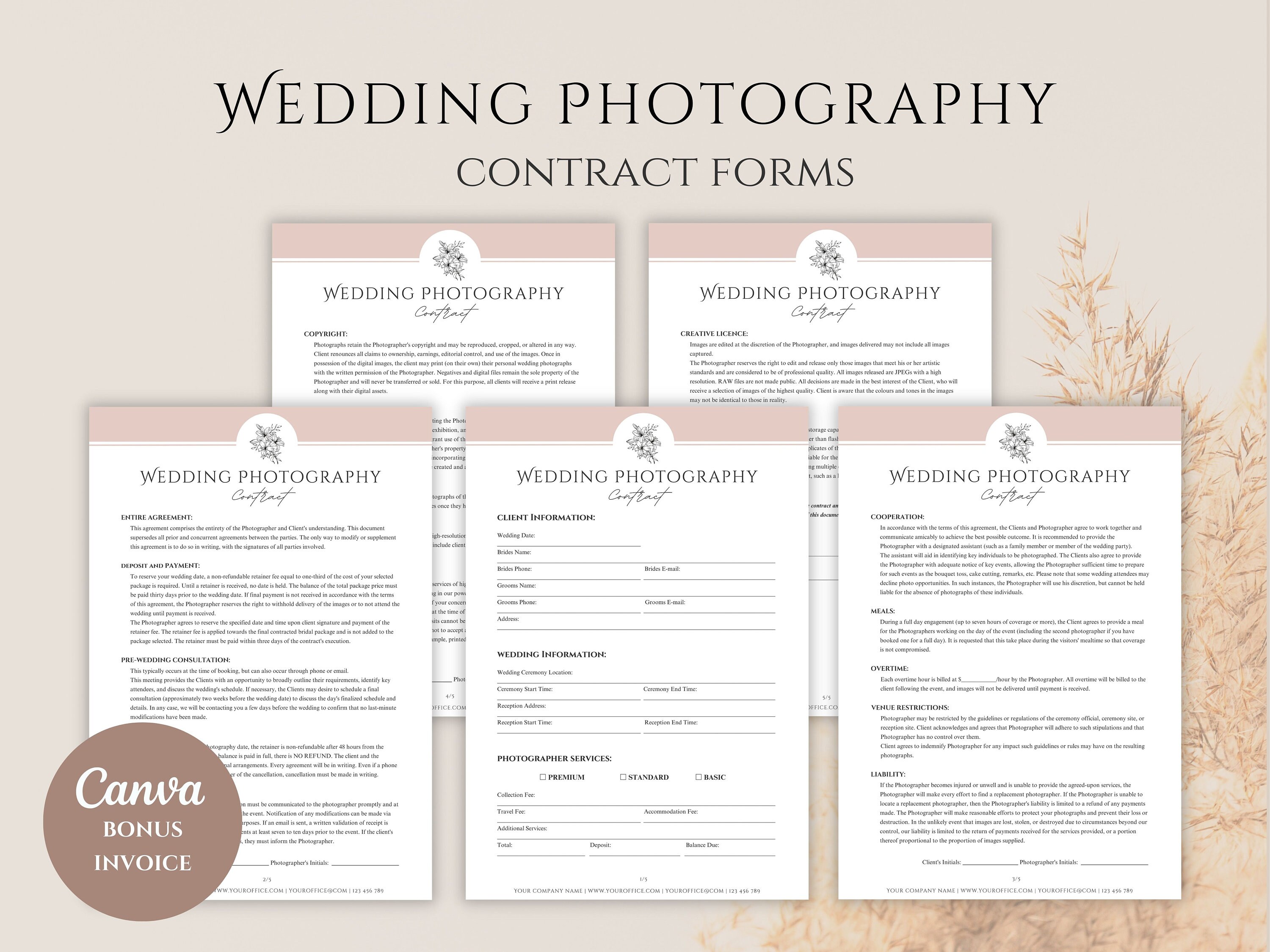 Wedding Photography Contract Template Photography Forms Wedding Planner ...