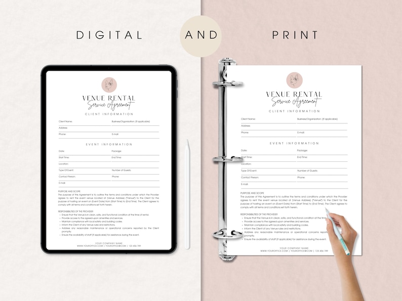 Venue Rental Agreement Template | Event Space Contract (canva) - Etsy