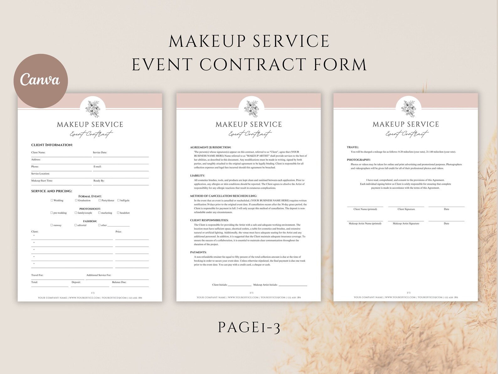 Makeup Contract Template for MUA Contract Agreement Freelance Makeup ...