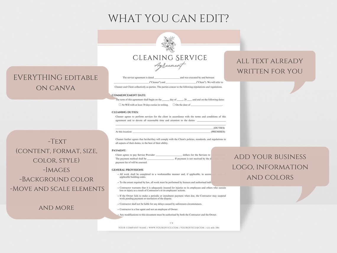 Cleaning Business Contract for Cleaning Service Agreement Housekeeping ...