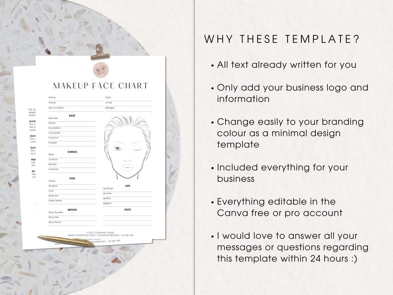 Bridal Makeup Artist Contract Template | MUA Forms (canva) - Etsy
