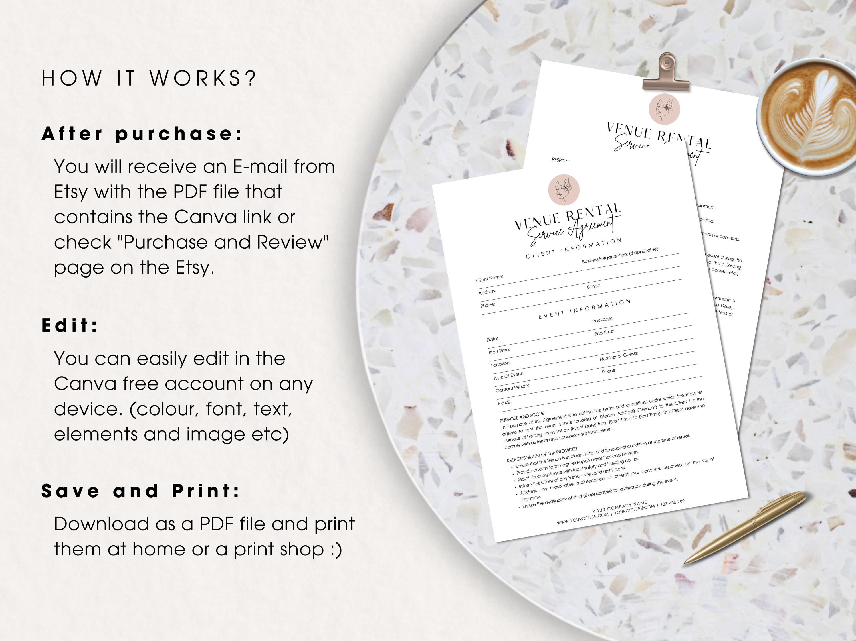 Venue Rental Agreement Template | Event Space Contract (canva) - Etsy