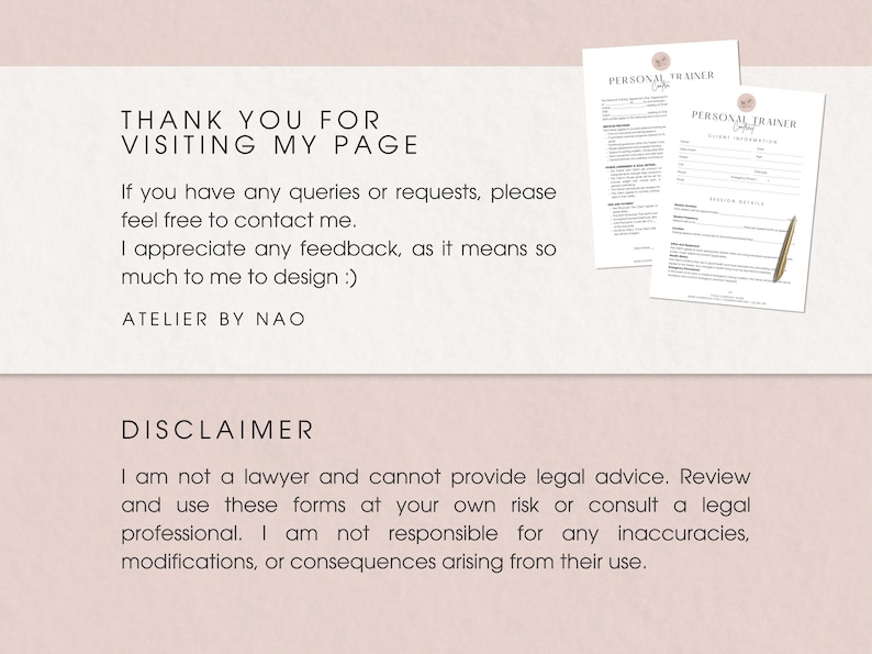Personal Trainer Contract Template | Fitness Forms (canva) - Etsy