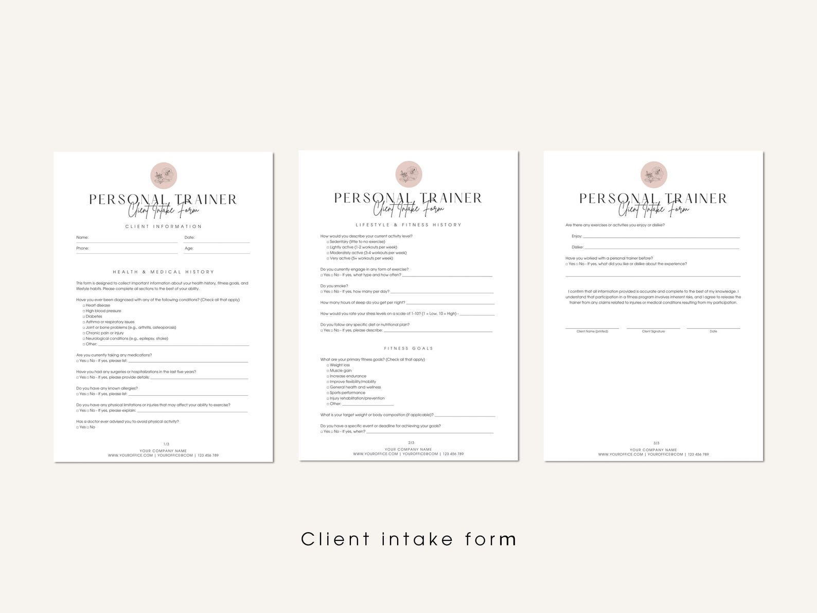 Personal Trainer Contract Template | Fitness Forms (canva) - Etsy