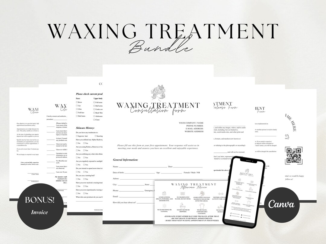 Waxing Treatment Forms Editable Waxing Consent Forms Esthetician ...