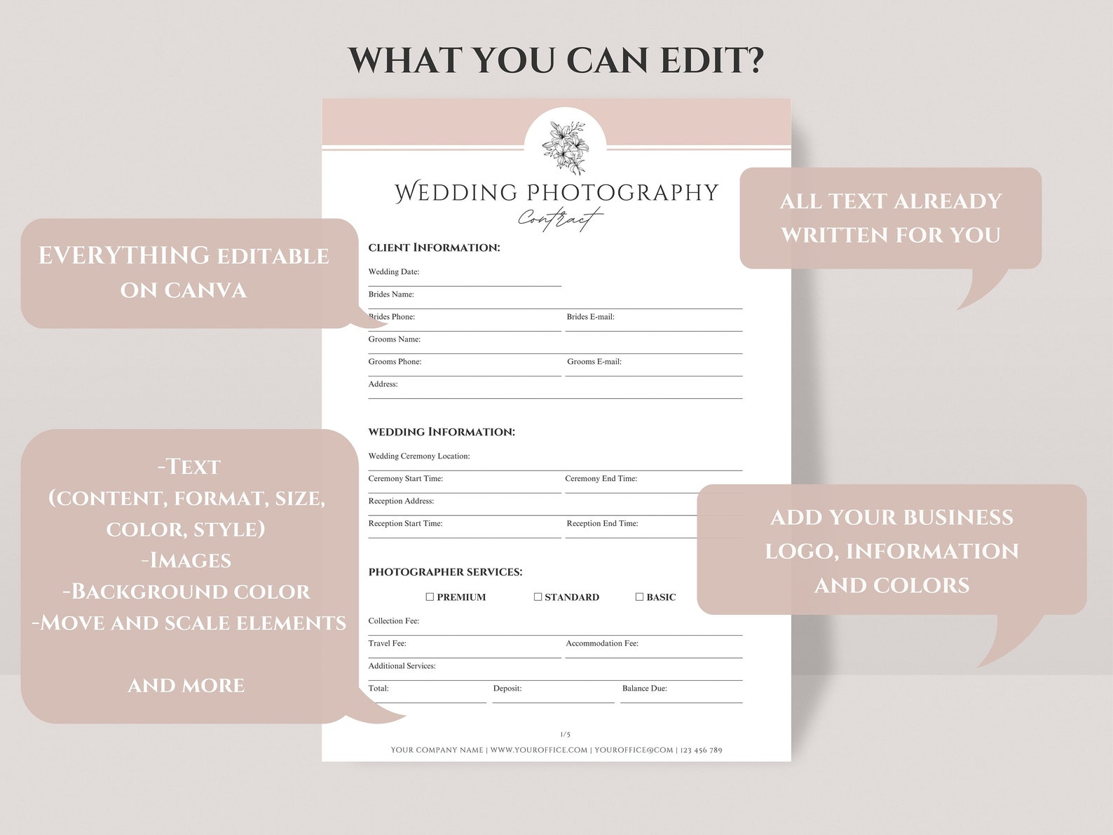 Wedding Photography Contract Template Photography Forms Wedding Planner ...