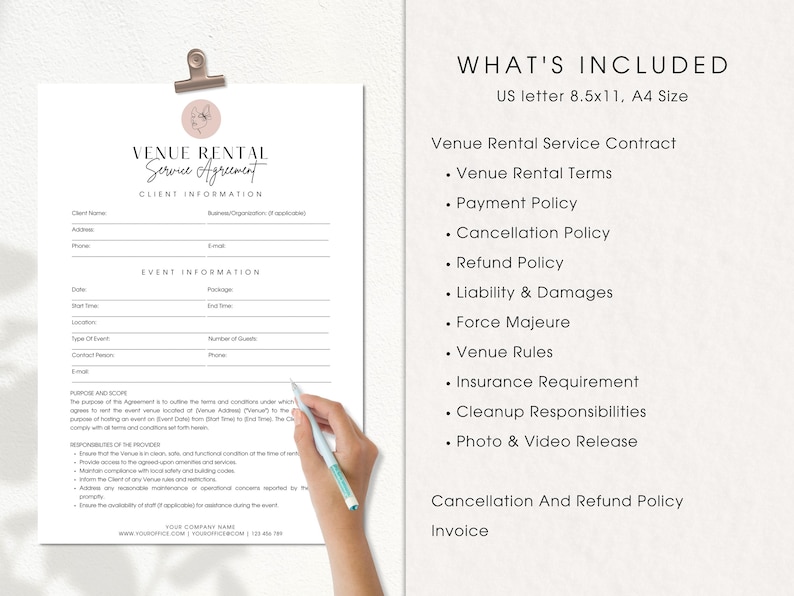 Venue Rental Agreement | Event Space Contract | Wedding Venue Lease ...