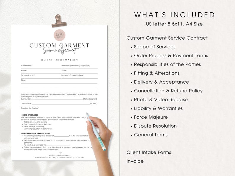 Custom Garment Service Contract Template | Sewing Business Client Form ...