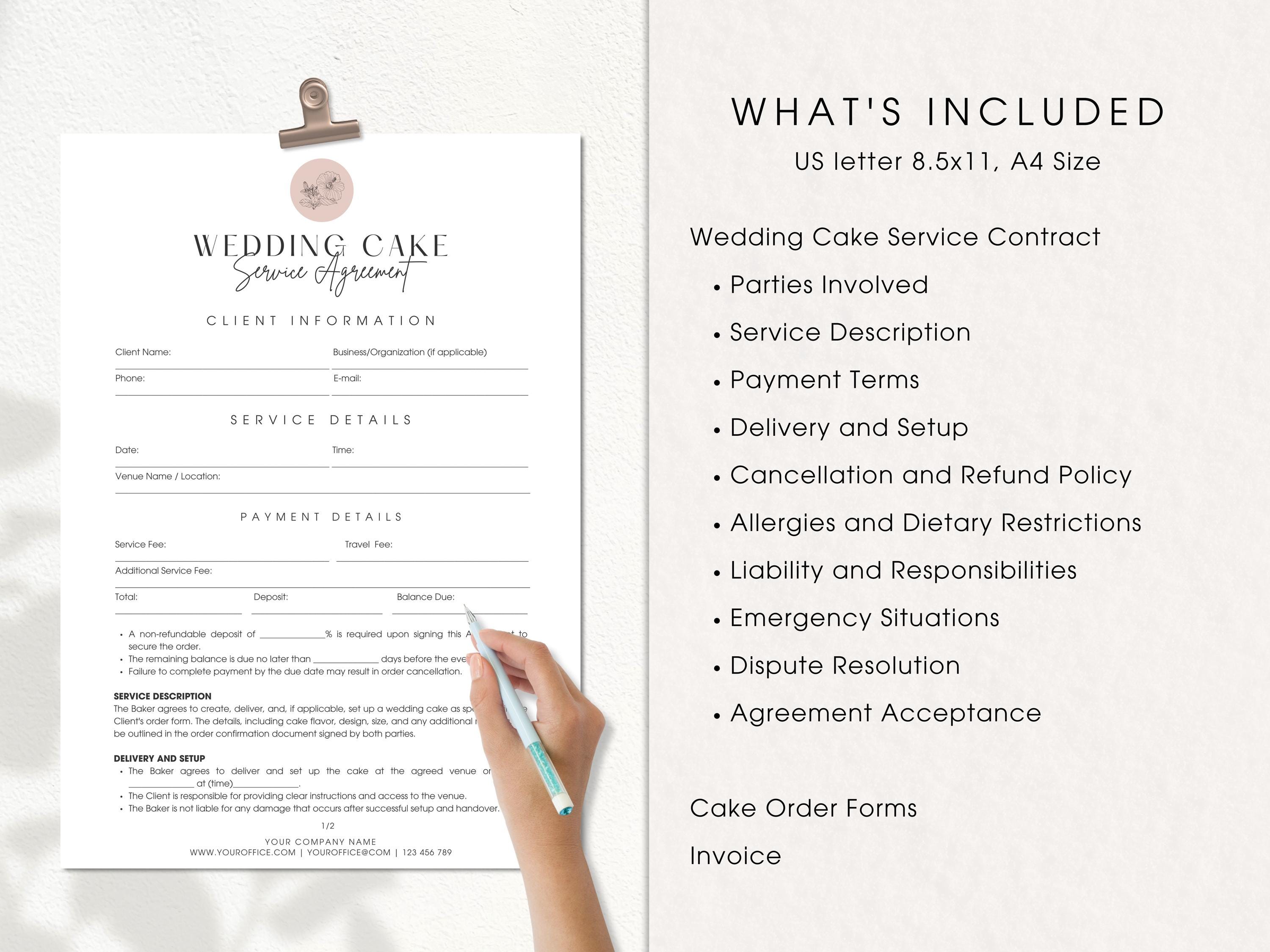 Wedding Cake Order Form | Cake Business Contract | Custom Cake ...