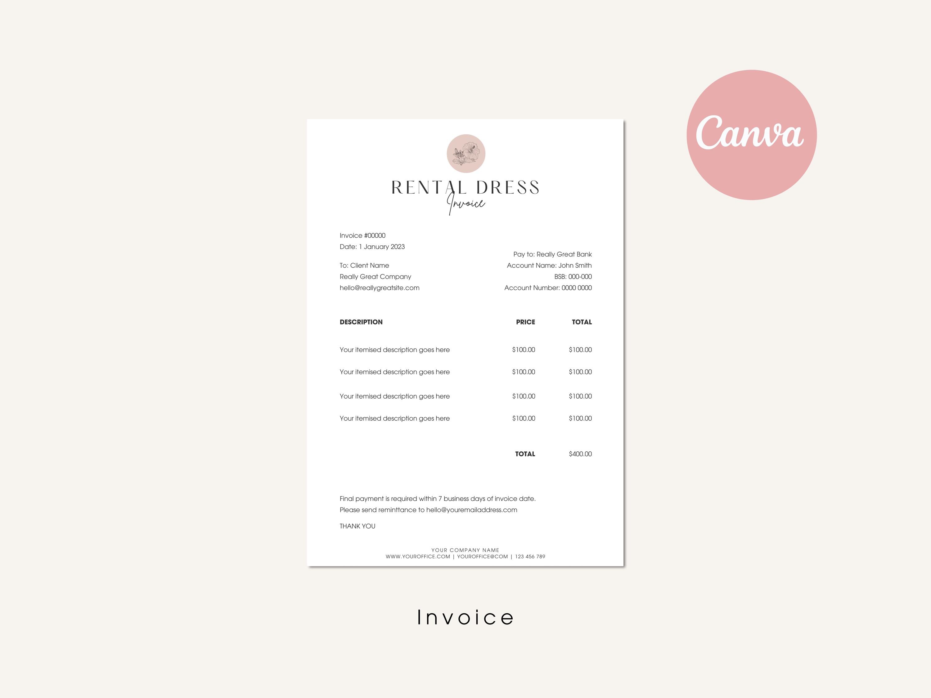 Dress Rental Contract Template | Event & Wedding, Editable CANVA - Etsy