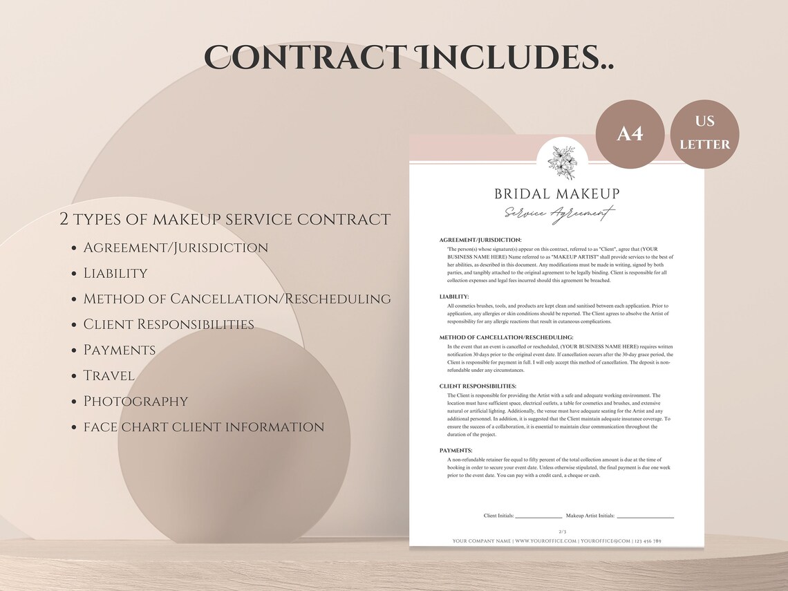 Makeup Contract Template for MUA Contract Agreement Freelance Makeup ...