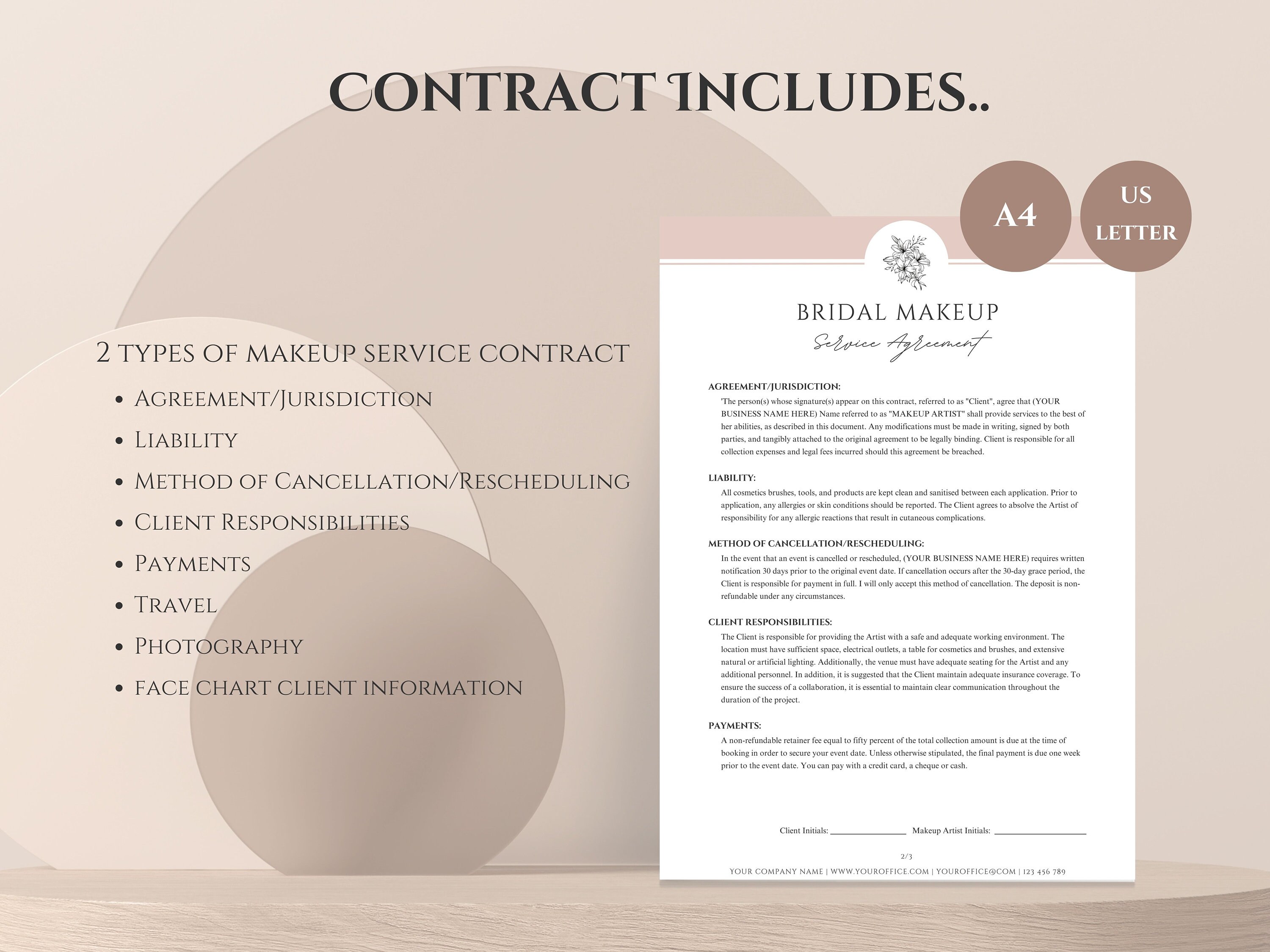 Makeup Contract Template for MUA Contract Agreement Freelance Makeup ...