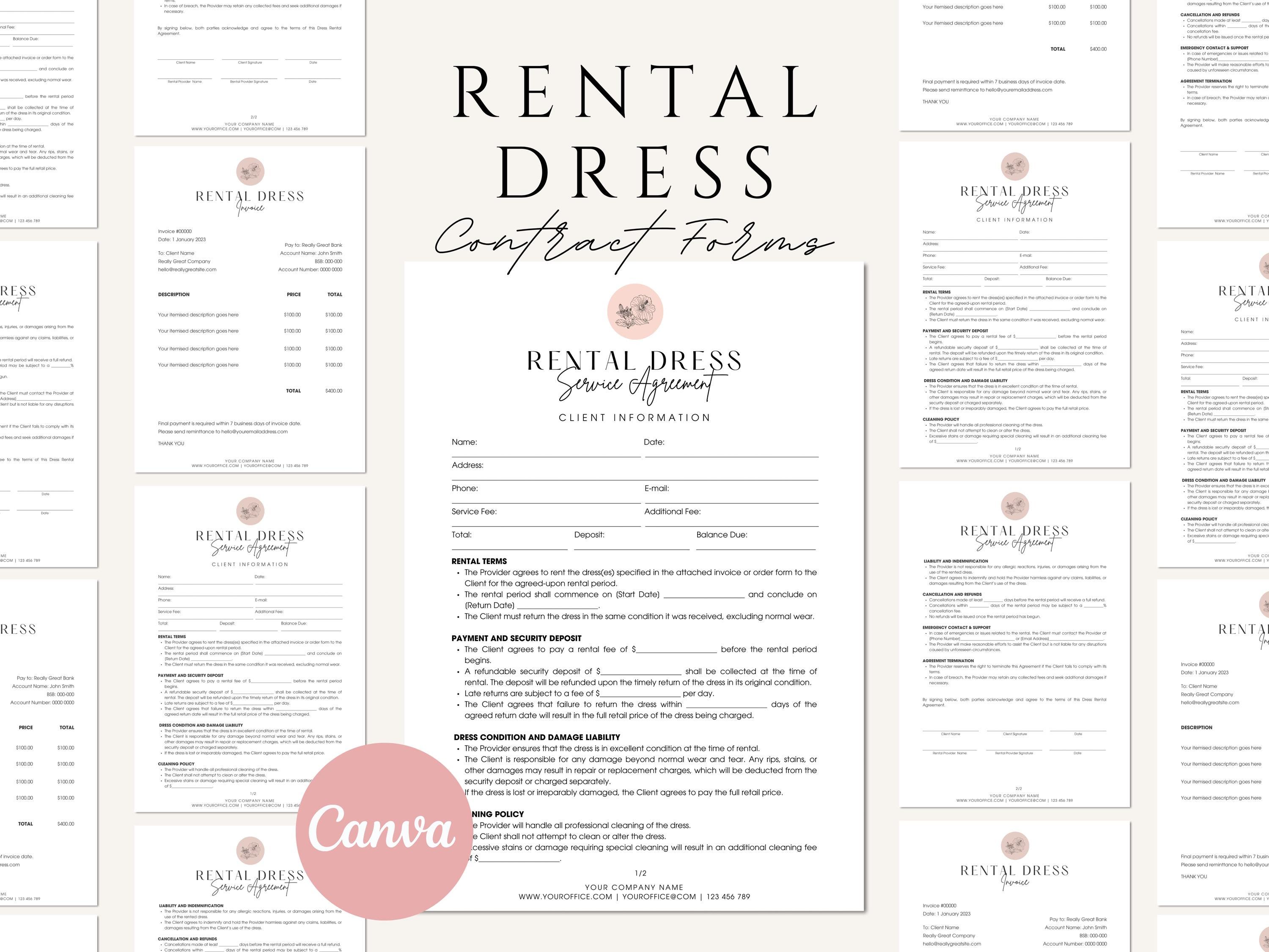 Dress Rental Contract Template | Event & Wedding, Editable CANVA - Etsy