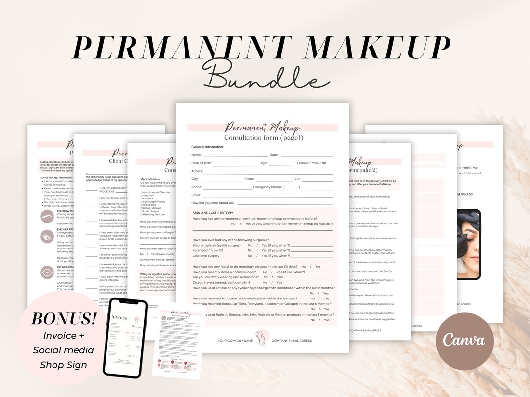 Permanent Makeup Forms Editable PMU Consent Form Microblading Forms ...