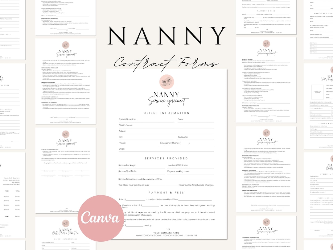 Nanny Service Contract Template | Babysitter Agreement (canva PDF) - Etsy