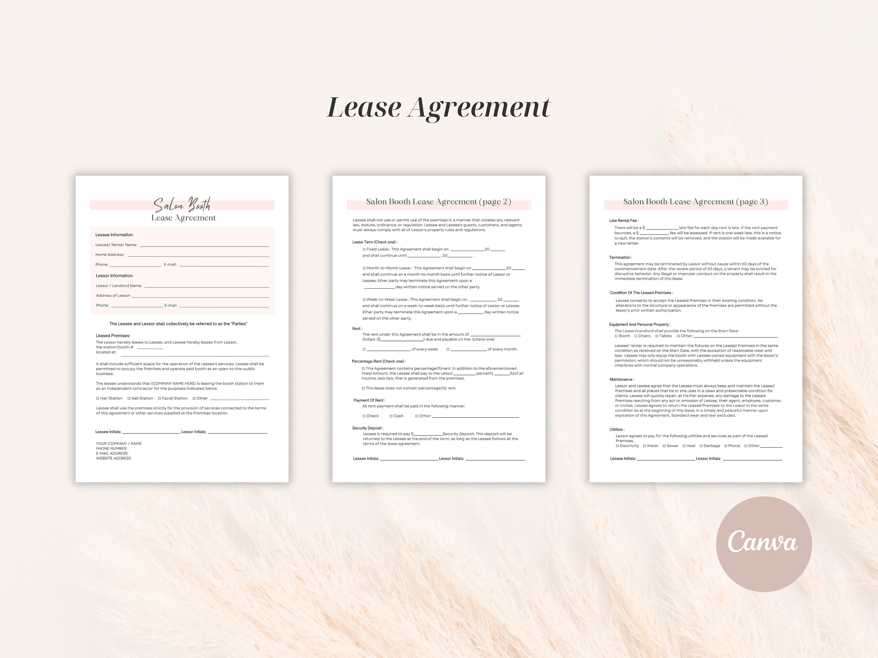 Salon Booth Rental Contract Booth Rental Agreement Salon Lease Salon ...