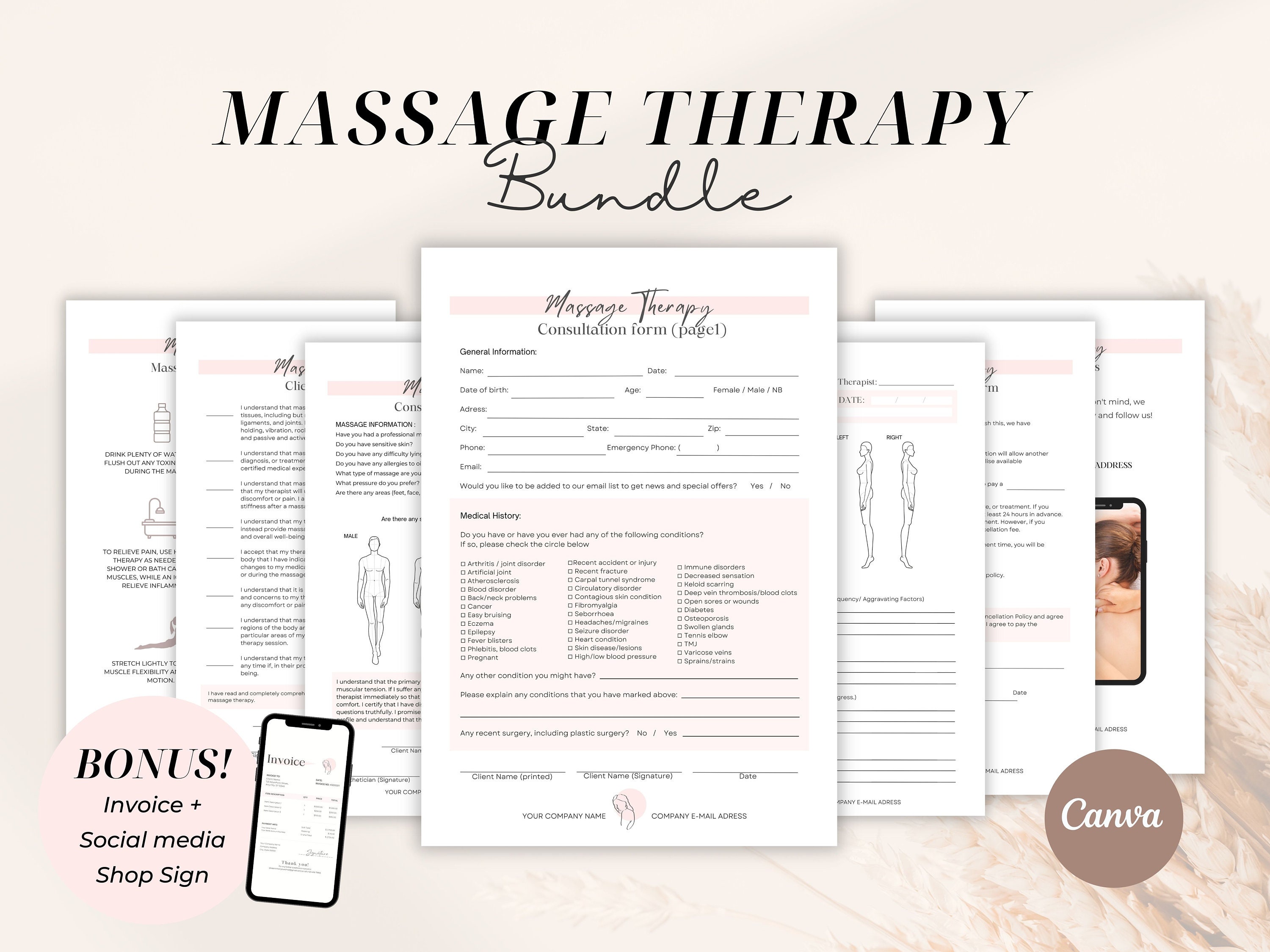 Massage Therapy Forms Massage Intake Form Esthetician Templates Massage ...