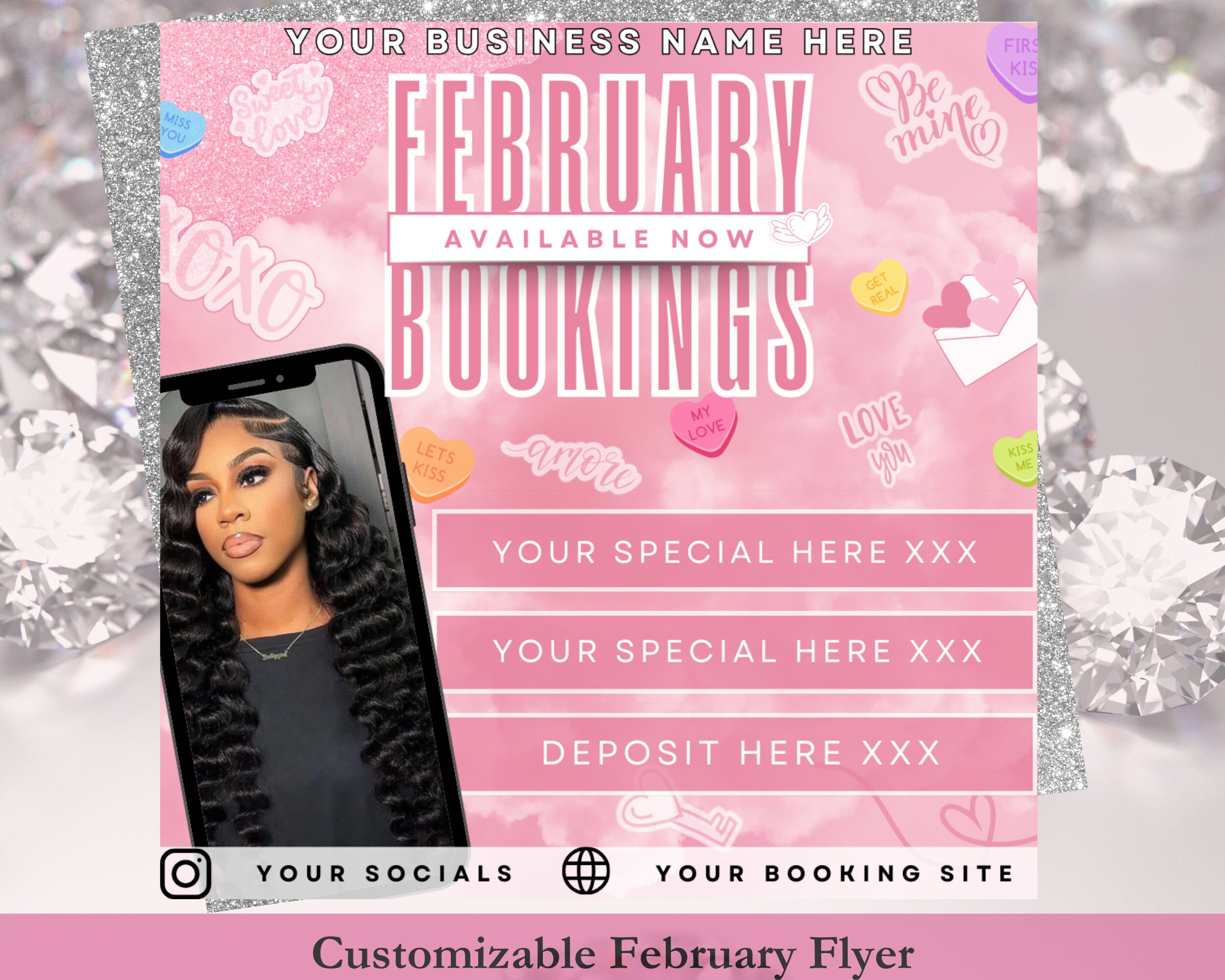 DIY Editable February Booking Flyer Template Valentine's Day Hair Lash ...