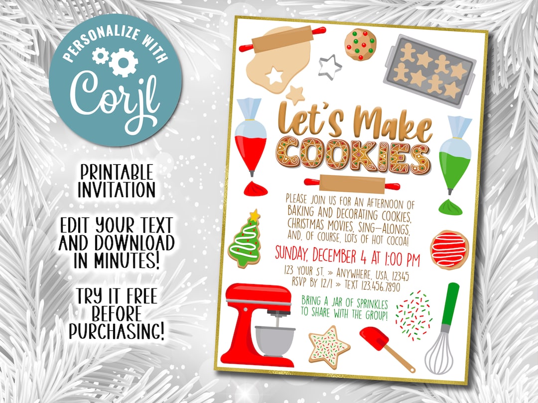 Let's Make Cookies Christmas Party Invitation Digital Printable Instant ...