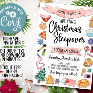 Christmas Sleepover Watercolor Invitation Digital Printable Christmas ...