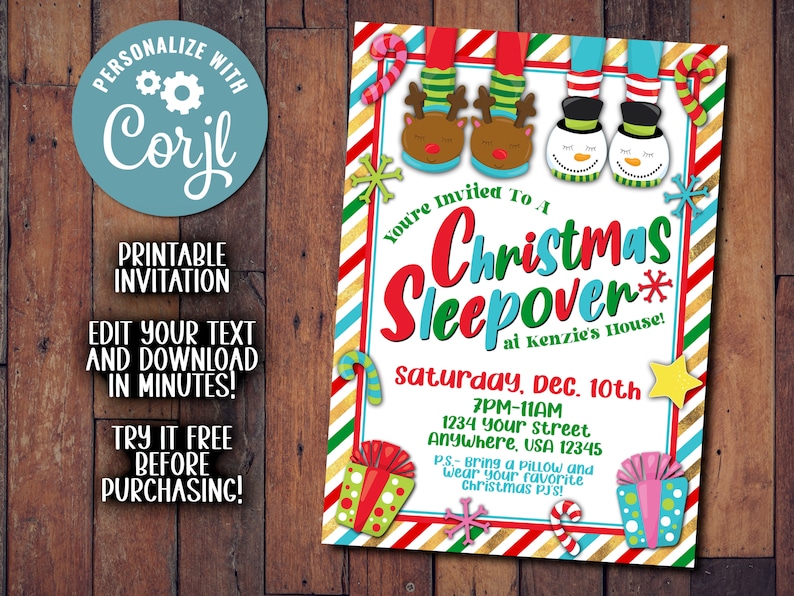 Christmas Pj's Sleepover Invitation Digital Printable Christmas Pajama ...