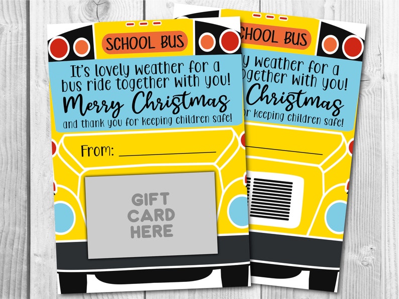 Bus Driver Printable Christmas Gift Card Holder School Student Thank ...