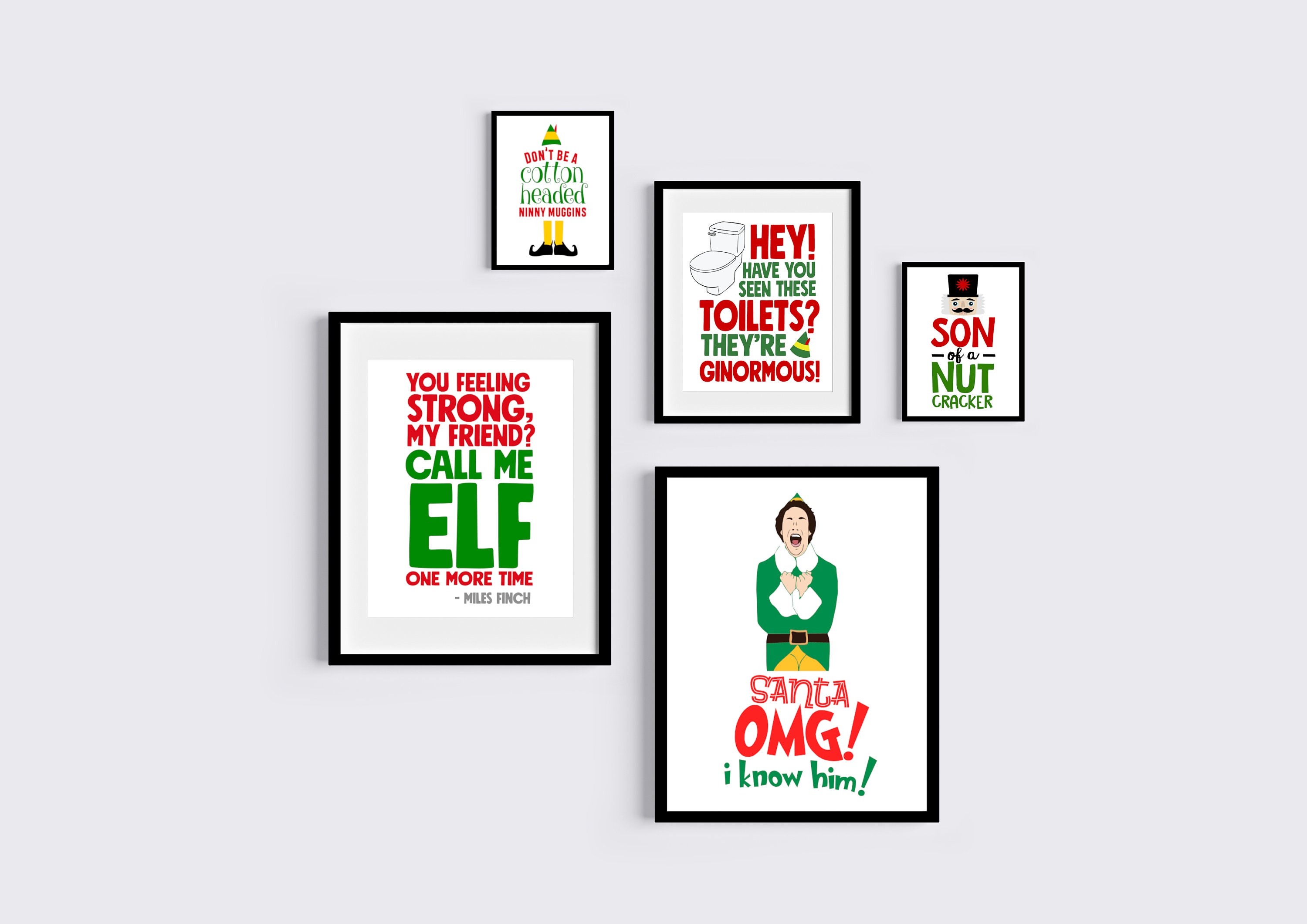Set Of Five Buddy The Elf Wall Art Printables Movie Quotes Christmas Digital Instant Download