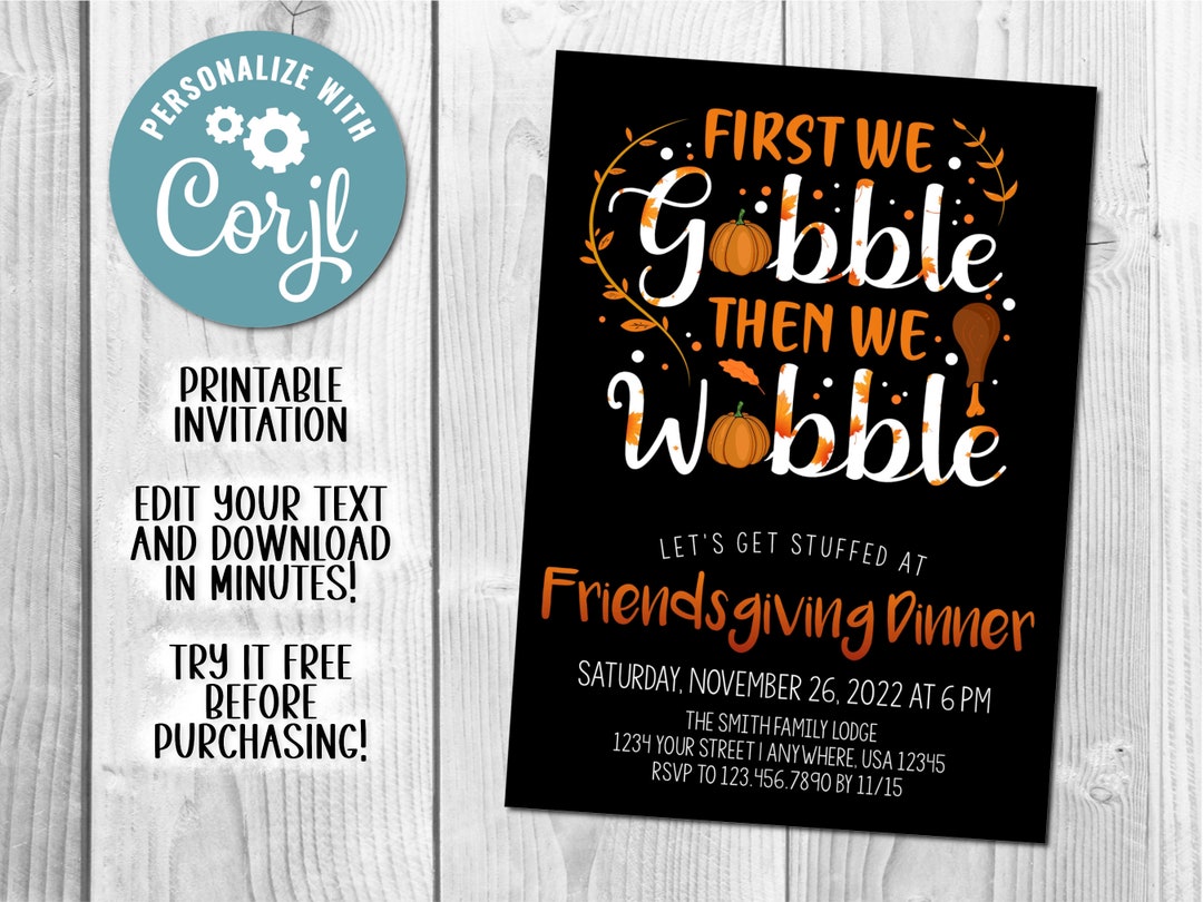 First We Gobble Then We Wobble Digital Printable Thanksgiving ...