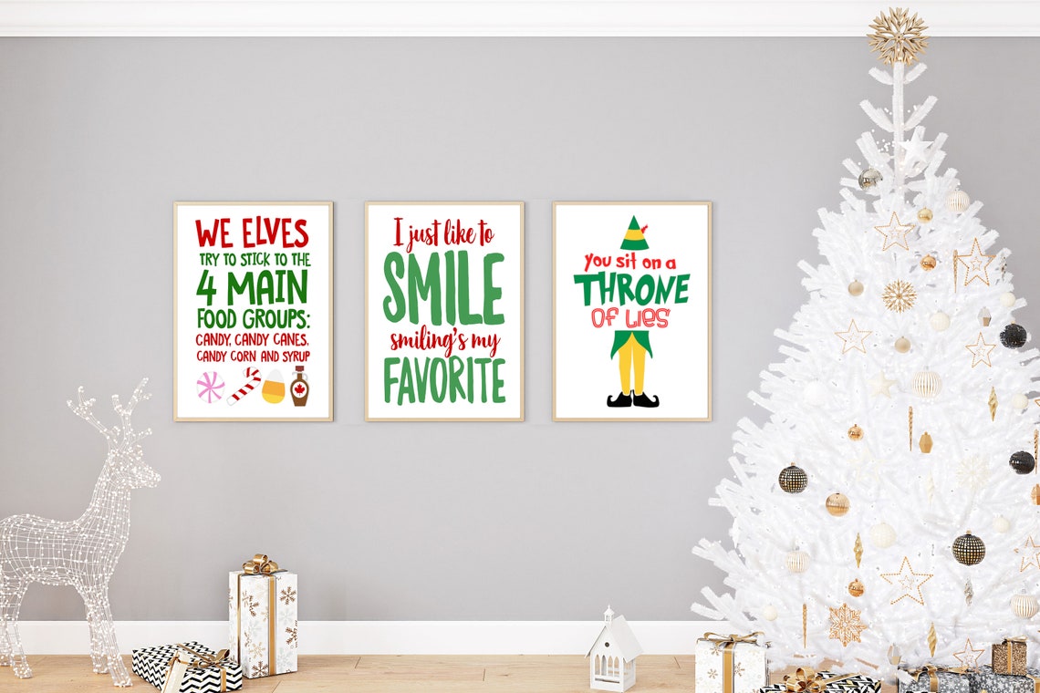 Set of THREE Buddy the Elf Wall Art Printables Movie Quotes Christmas ...