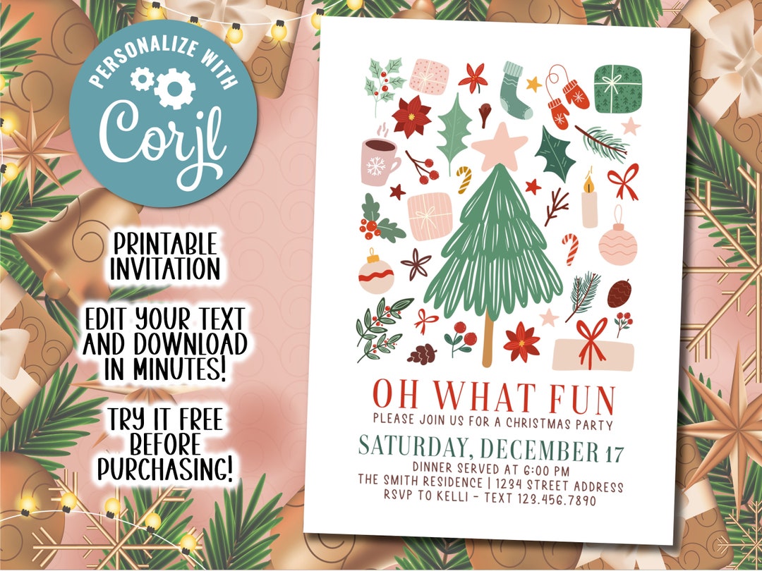 Oh What Fun Christmas Party Invitation Digital Printable Christmas ...