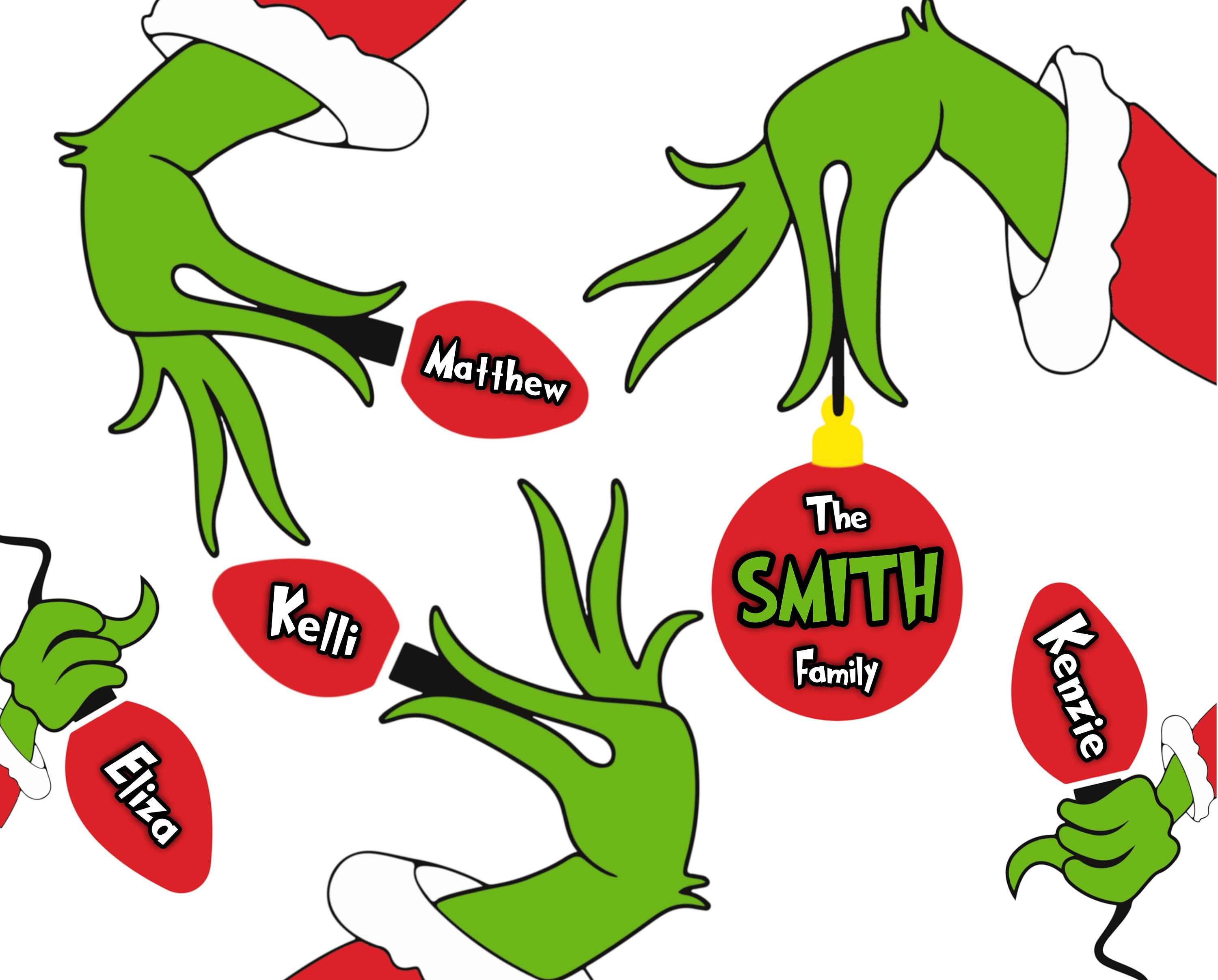 Grinch Family Names family of FOUR Custom Personalized - Etsy