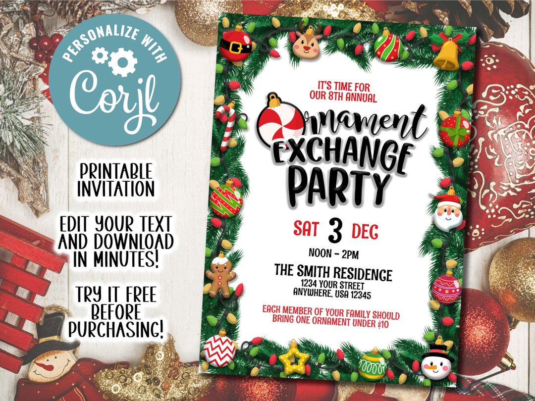 Ornament Exchange Christmas Party Invitation Digital Printable Instant ...