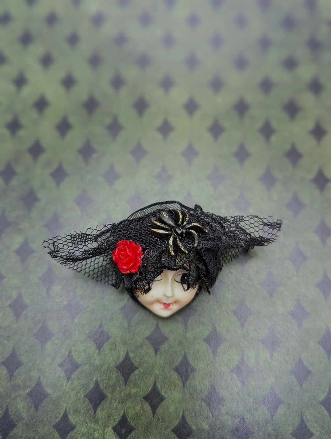 Handmade Creepy Pin, Victorian Inspired Face Brooch, Lady in Mourning ...