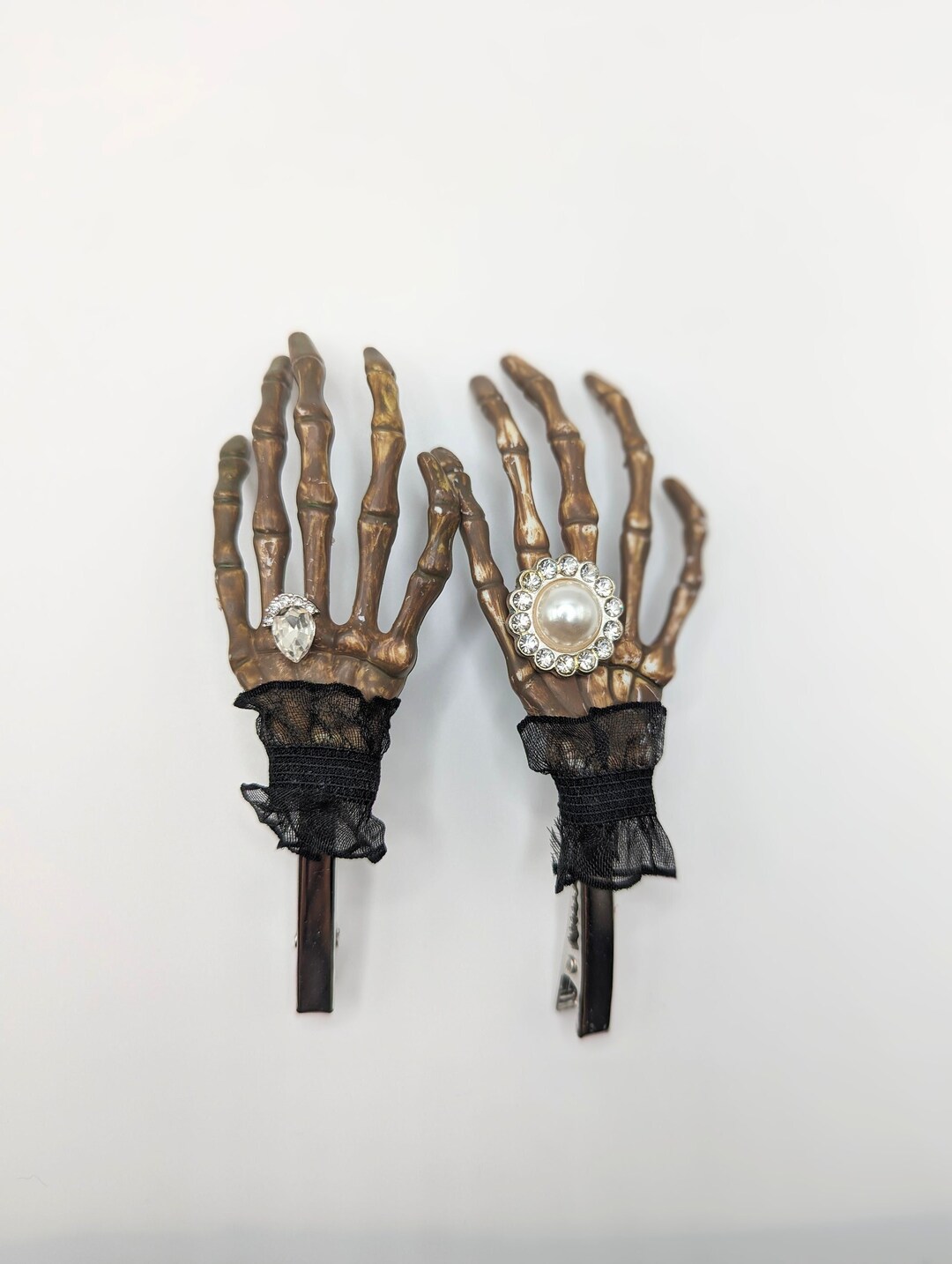 Skeleton Hand Hair Clips: Rhinestone & Lace Halloween Barrettes - Etsy