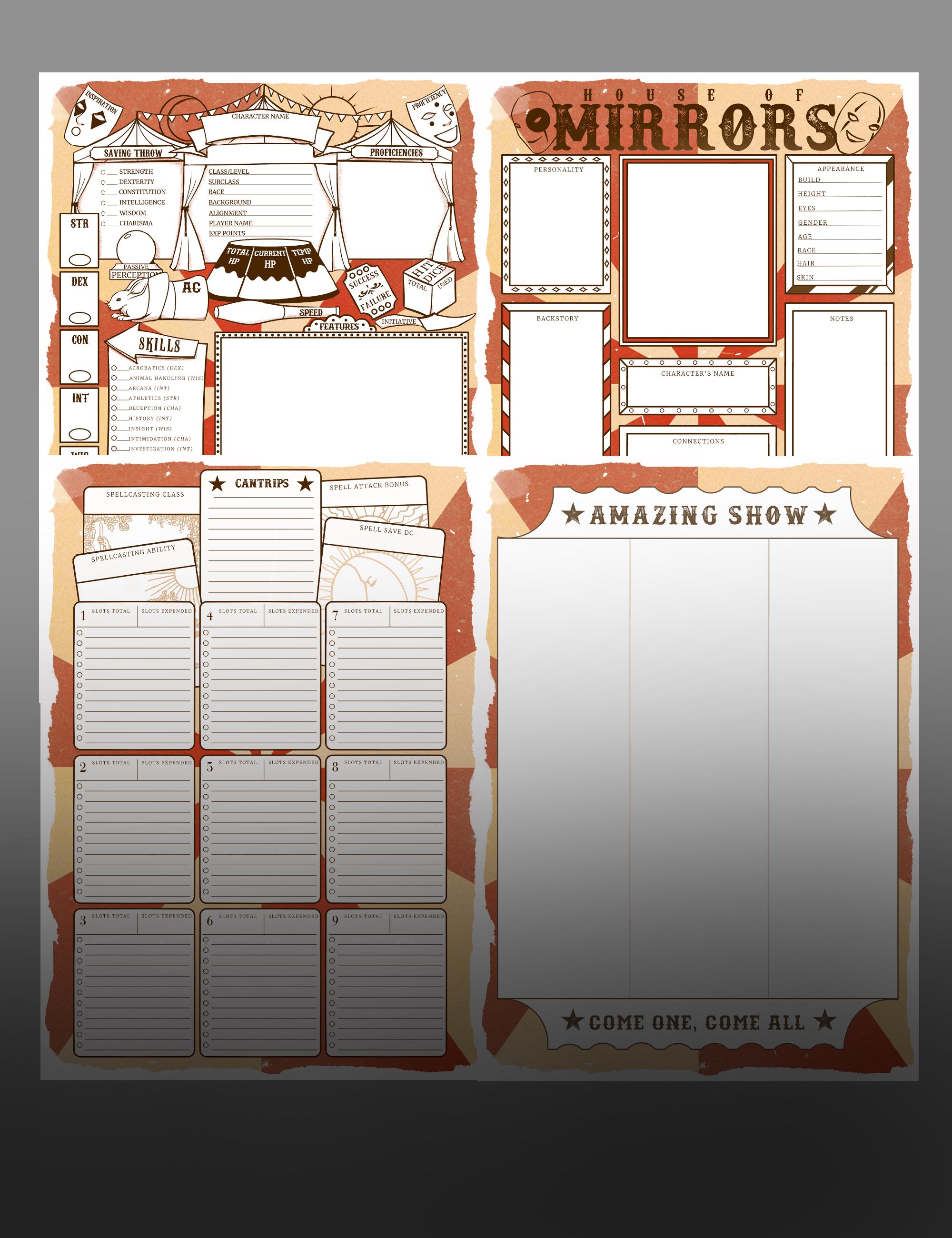 Circus Character Sheet - Dnd 5e/5.5 - Etsy