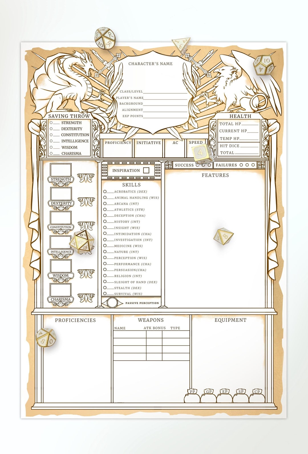 Crest of Light Character Sheet - Dnd 5e - Etsy