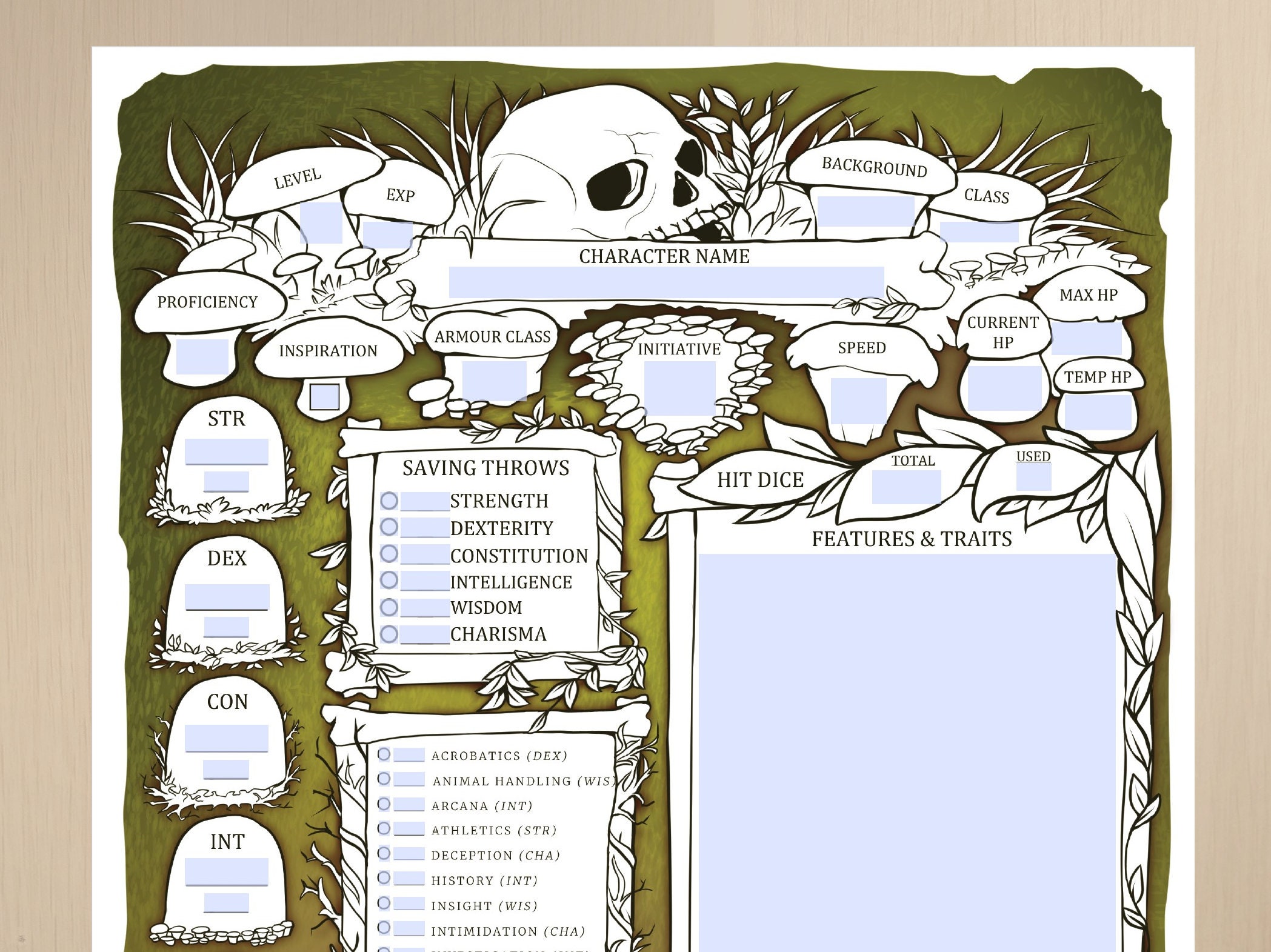 Forest Graveyard Form-fillable Character Sheet - Dnd 5e - Etsy