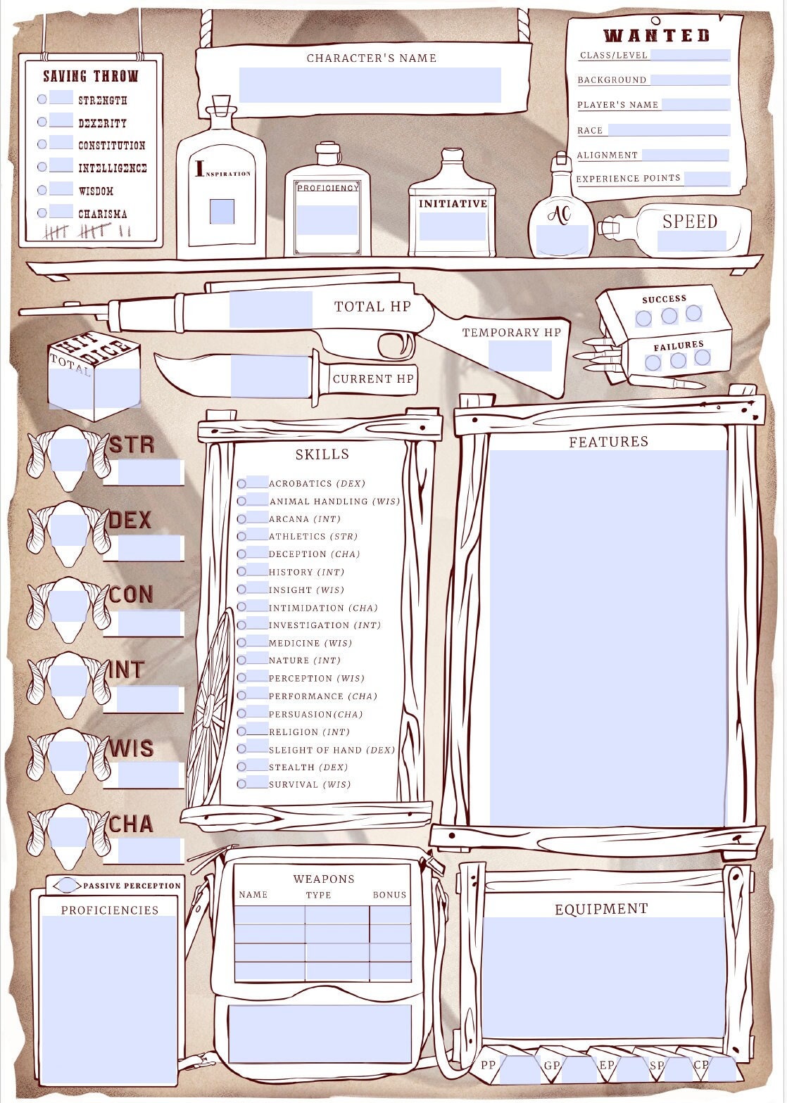 Western Character Sheet - Fillable Dnd 5e - Etsy Australia