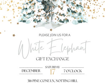Editable White Elephant Gift Exchange Invitation Christmas Party ...
