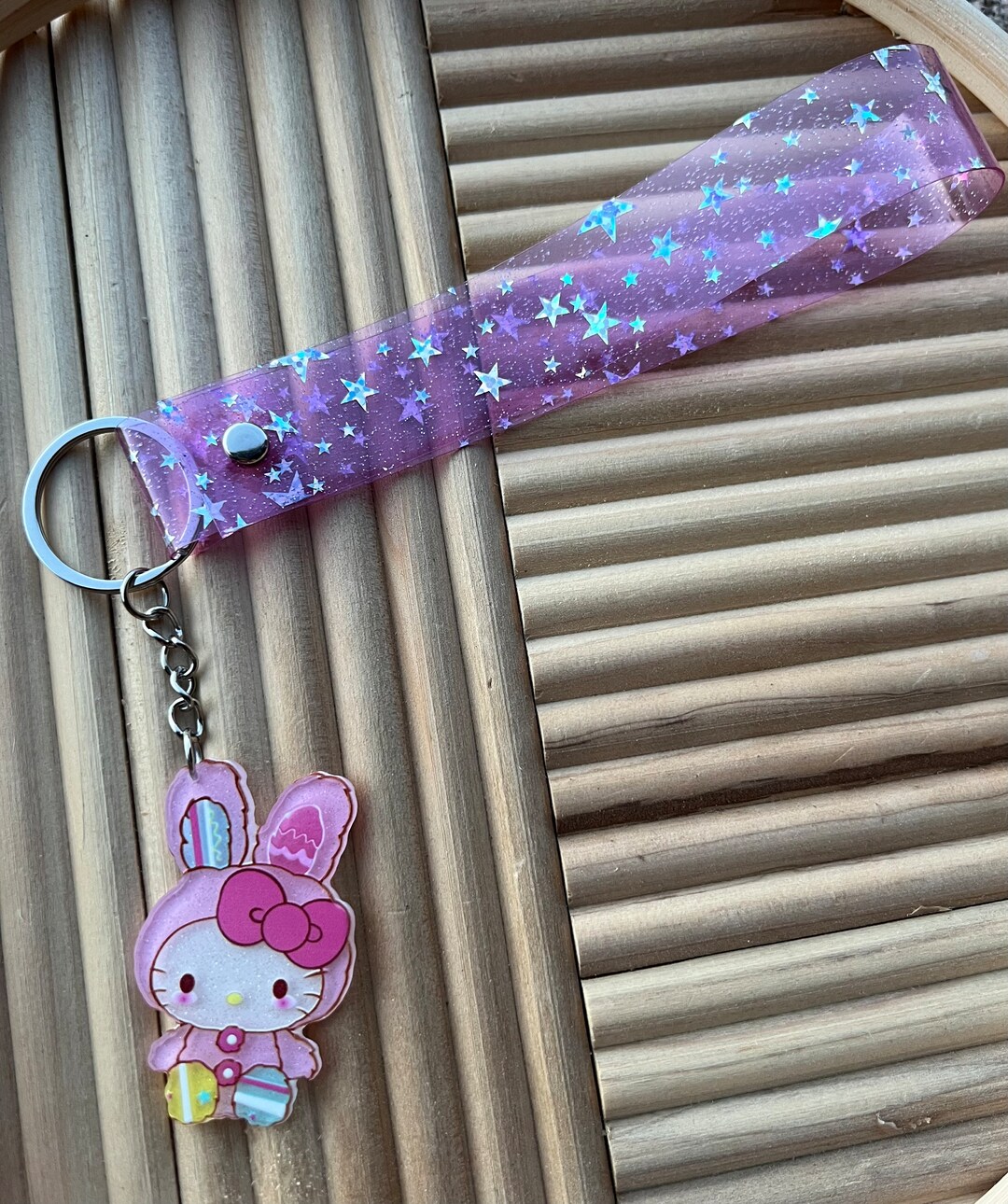 HK Keychain With Sparkly Star Vinyl Strap / Kawaii Keychain/ Hi Cat ...