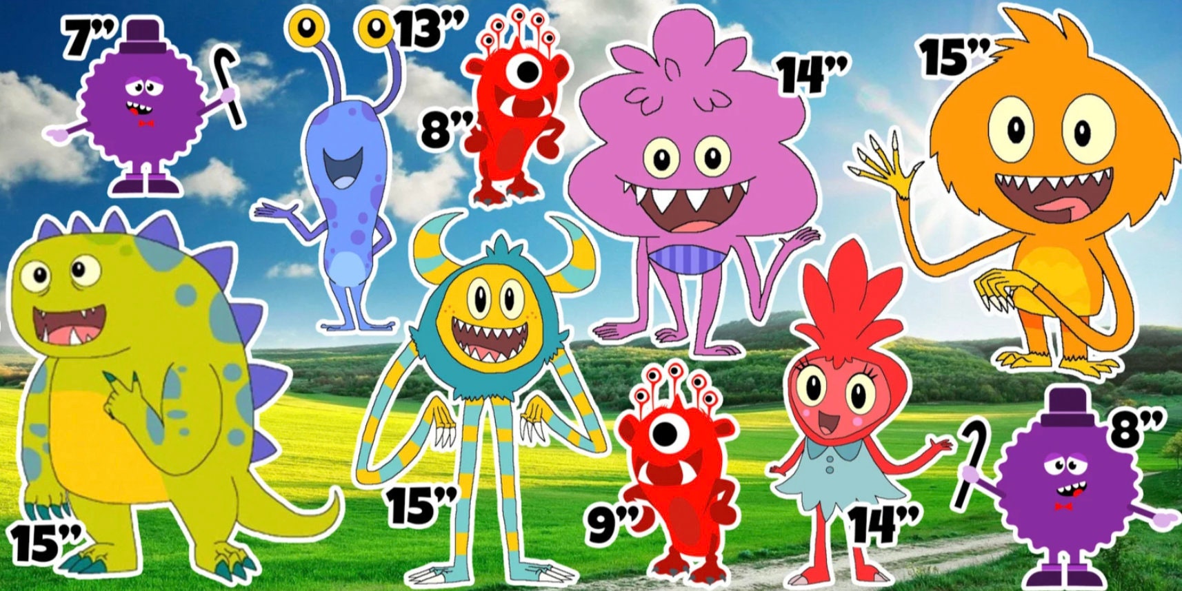 Super Simple Cute Monsters Cartoon Party Decor Kids Cartoon Yard Cards ...