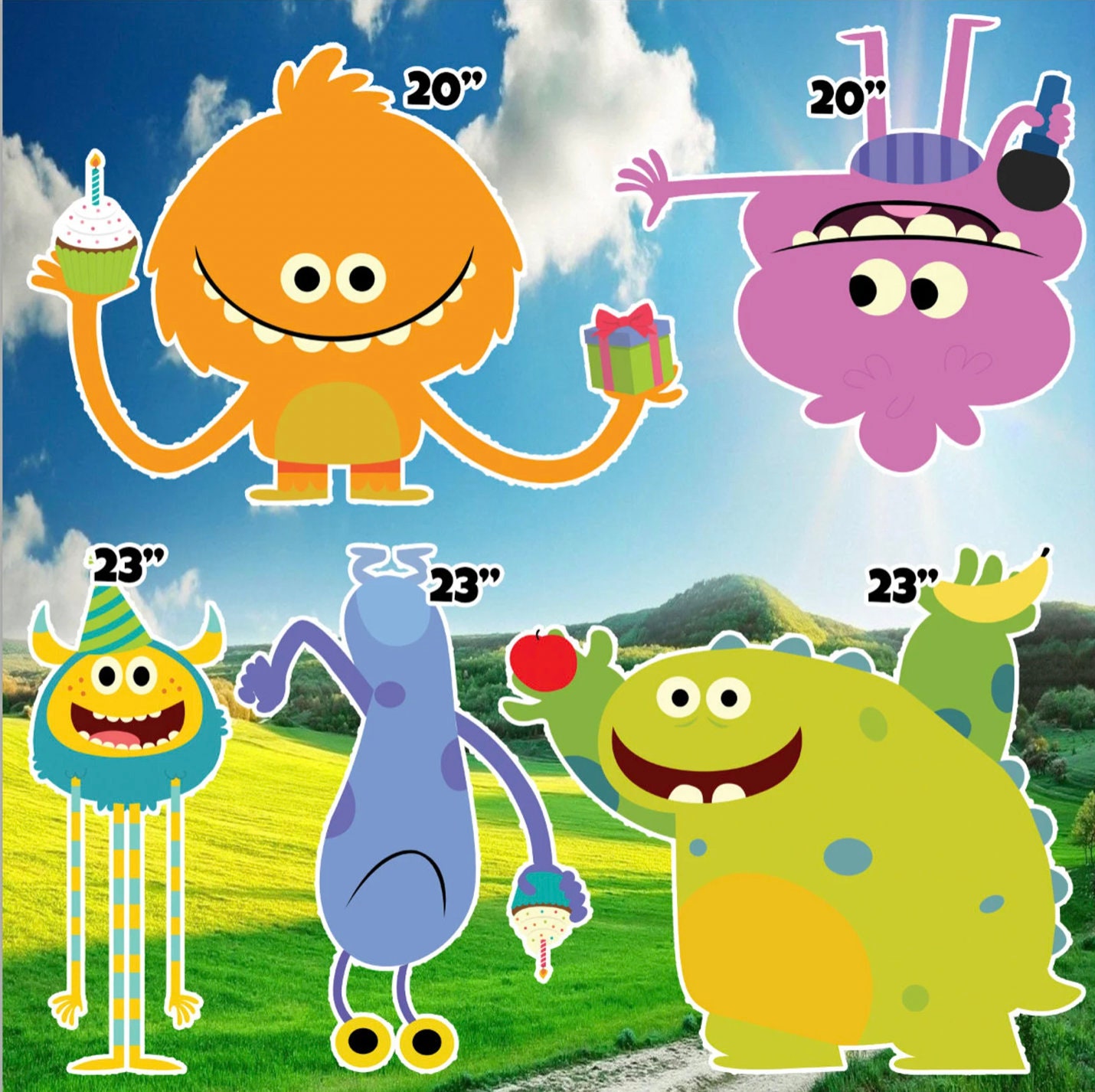 Super Simple Cute Monsters Cartoon Party Decor Kids Cartoon Yard Cards ...