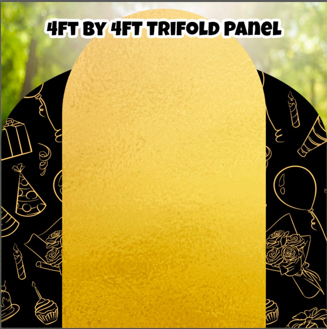 Gold Black Panel Happy Birthday Trifold Panel 4x4 Ft Decor Party Props ...