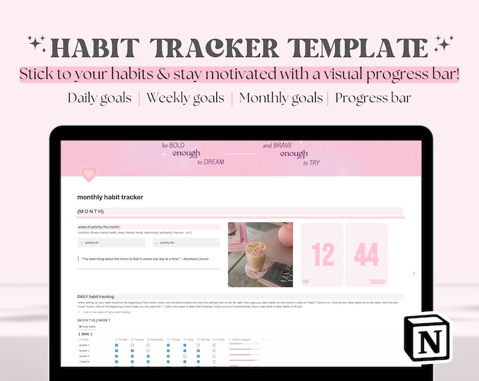Notion Habit Tracker Template // Aesthetic Notion Productivity Tracker ...