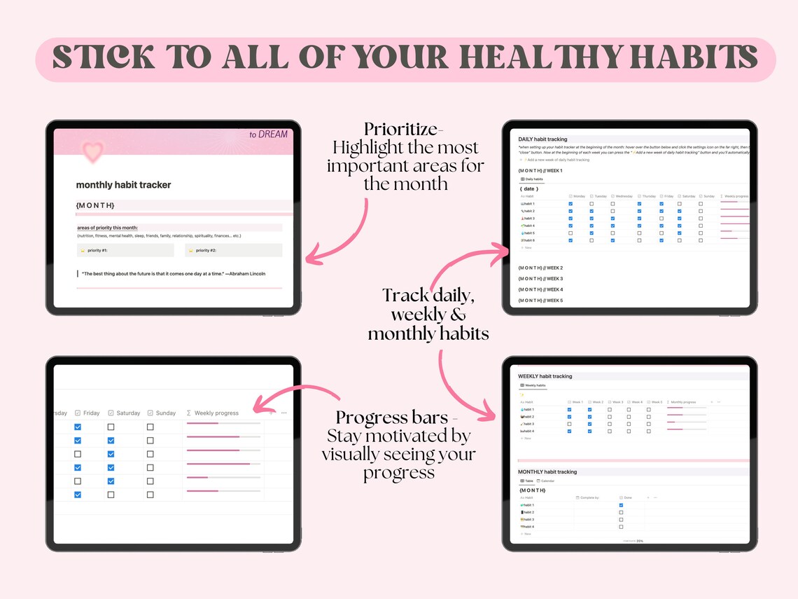 Notion Habit Tracker Template // Aesthetic Notion Productivity - Etsy UK