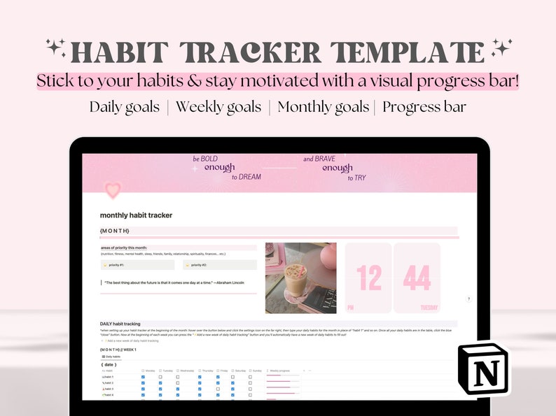 Notion Habit Tracker Template // Aesthetic Notion Productivity Tracker ...