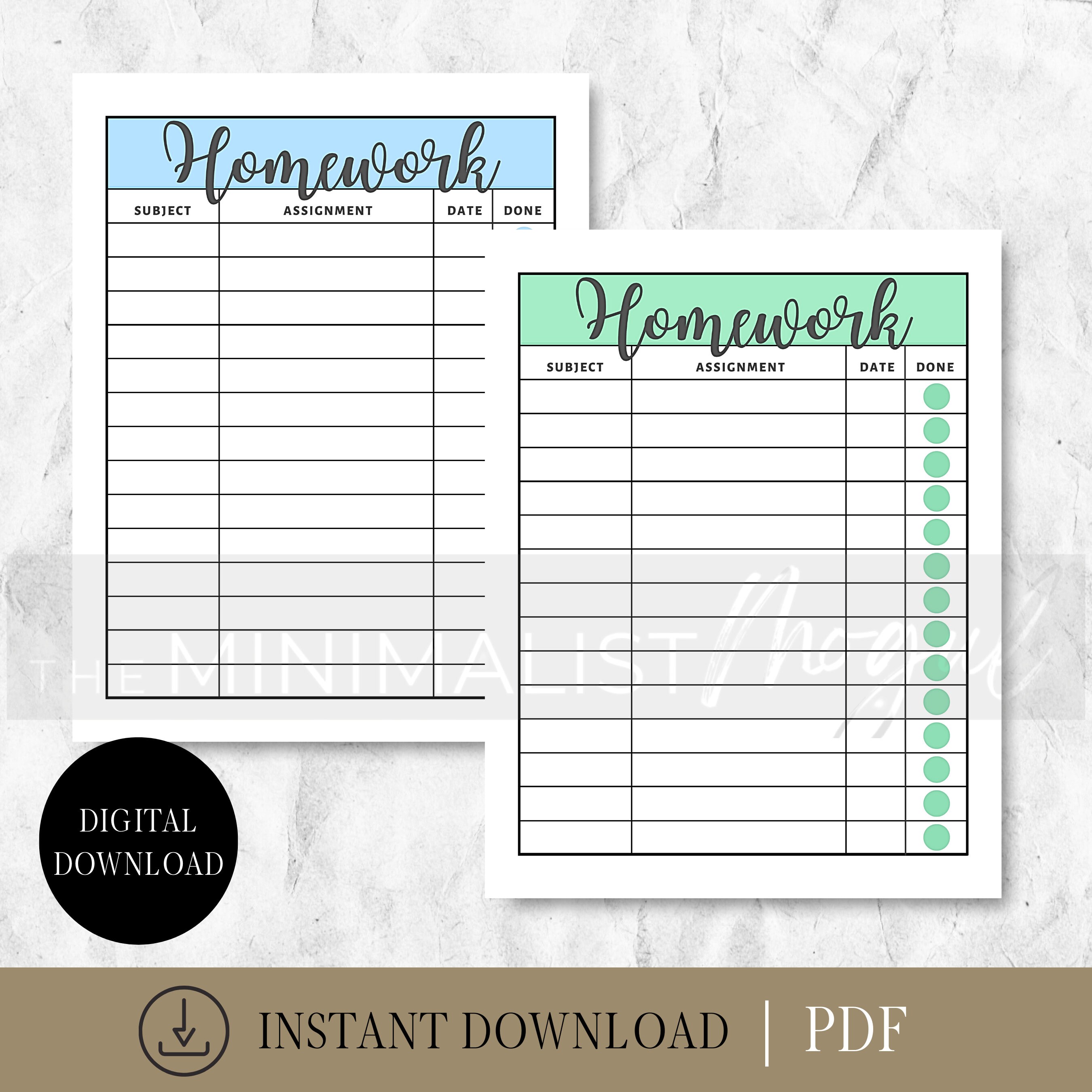 Printable Homework Tracker: Colorful Checklist Template (PDF Download ...