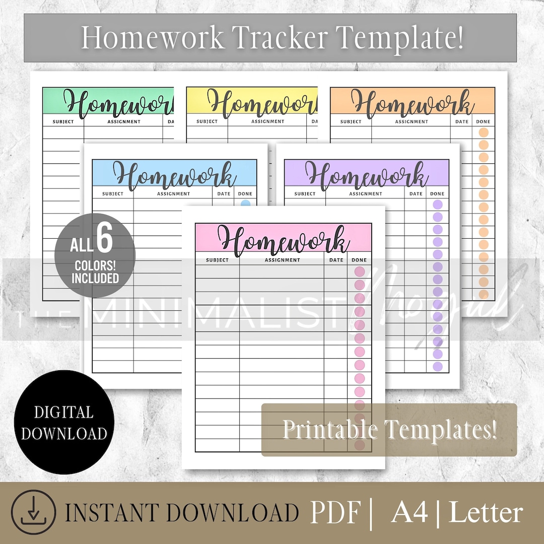 Homework Tracker PDF, Homework Checklist Template Pdf, Desk Planner ...