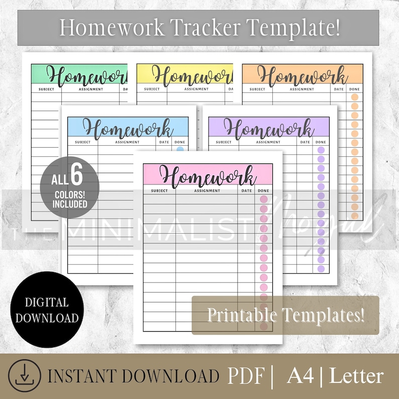 Homework Tracker PDF, Homework Checklist Template Pdf, Desk Planner ...